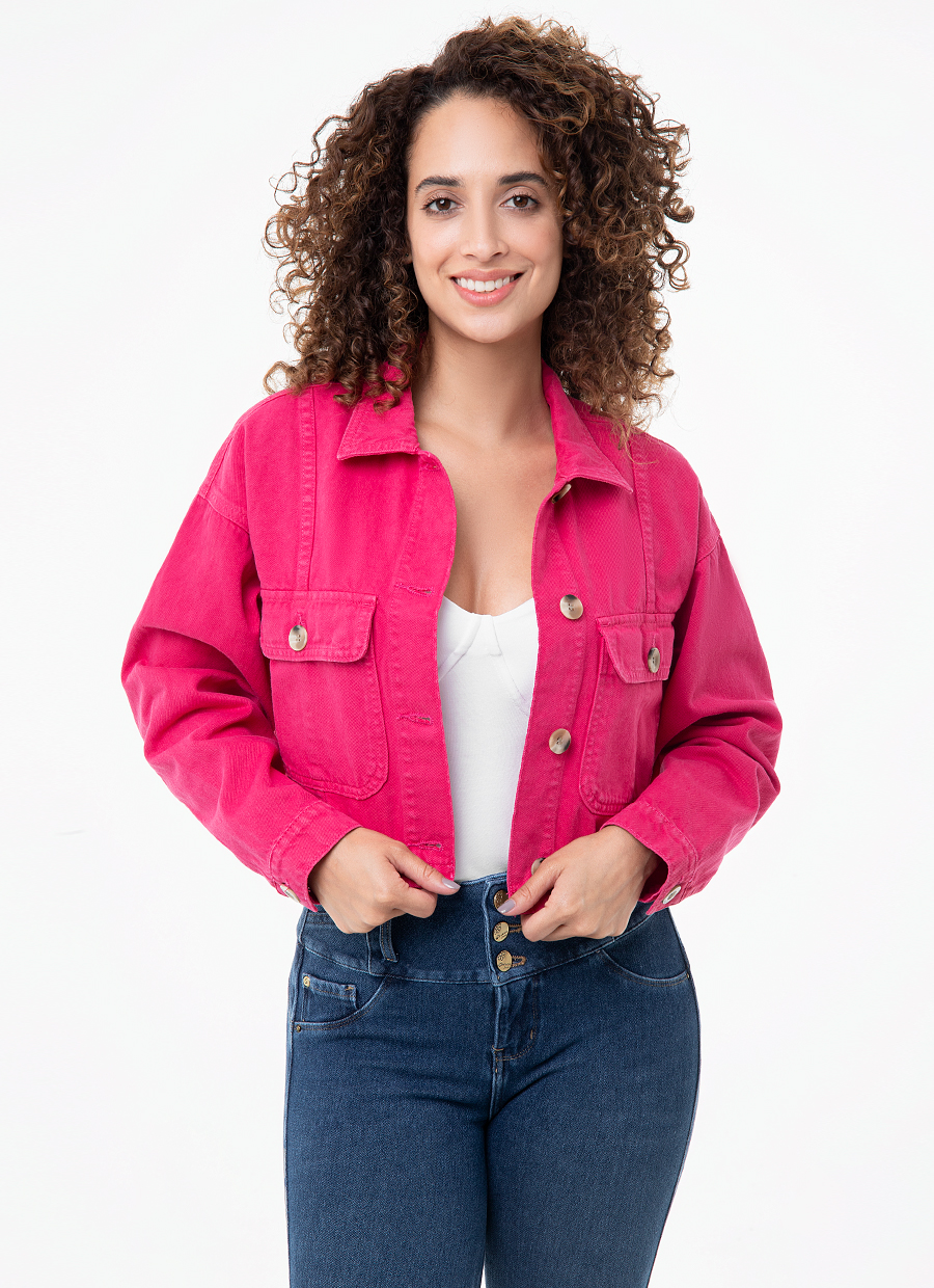 Casaca Crop Twill Color Deurenis Pink | Goccos