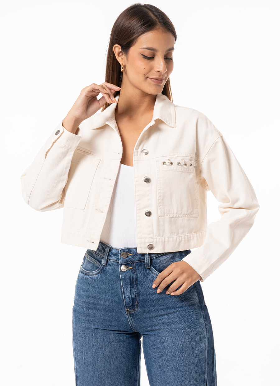 Casaca Crop Twill Color Prizzi Ecru | Goccos
