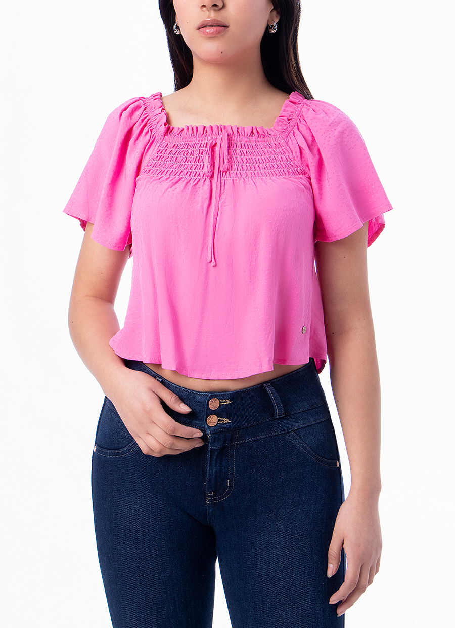 Blusa Chalis Labrado M/C Irensa Fucsia | Goccos