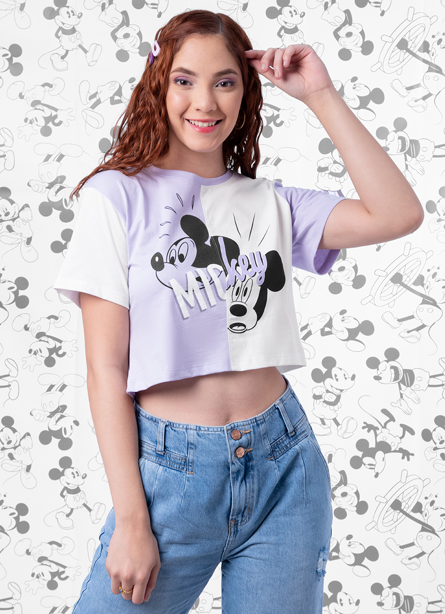 Polo Cropp Jersey M/C Emma Mickey Mouse Lila Blanco | Goccos