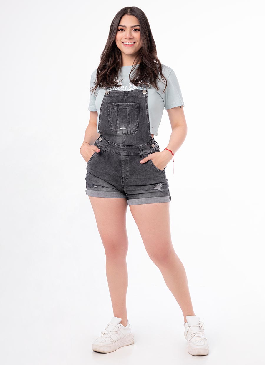Overshort Denim High Stch. Naraya Total Gray Dstyr | Goccos